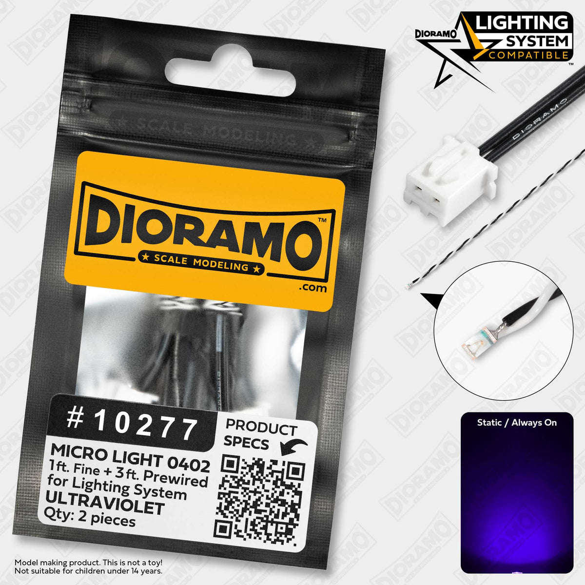 Micro Light Ultraviolet. 0402 LED Prewired for Lighting System. 2 pcs. — DIORAMO