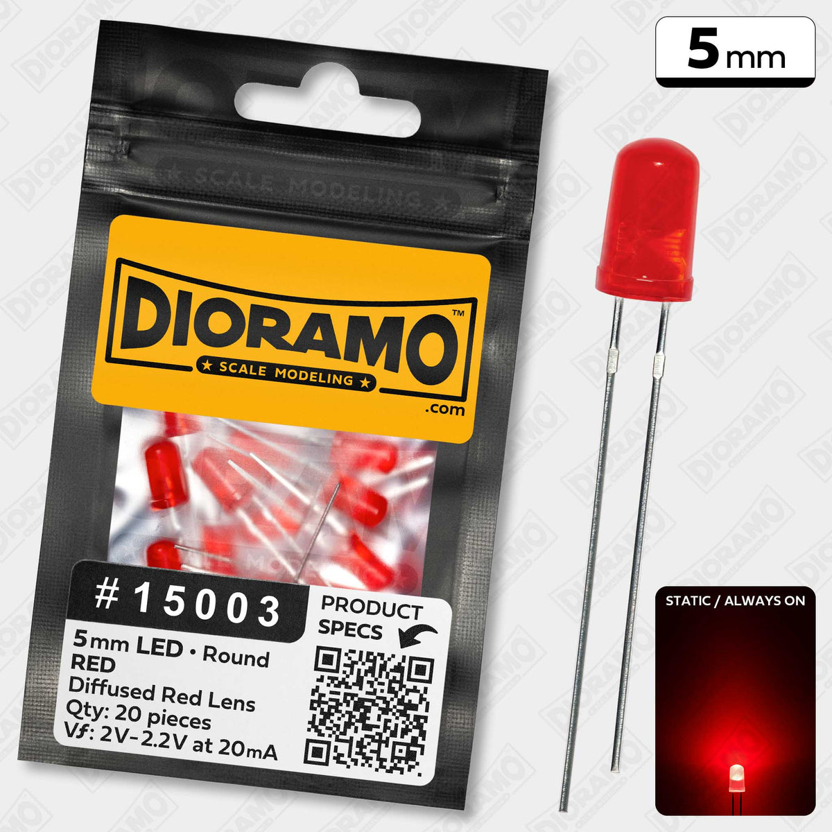 5mm Red LED. Diffused Red Lens. Round. 20 pcs. — Dioramo Scale Modeling