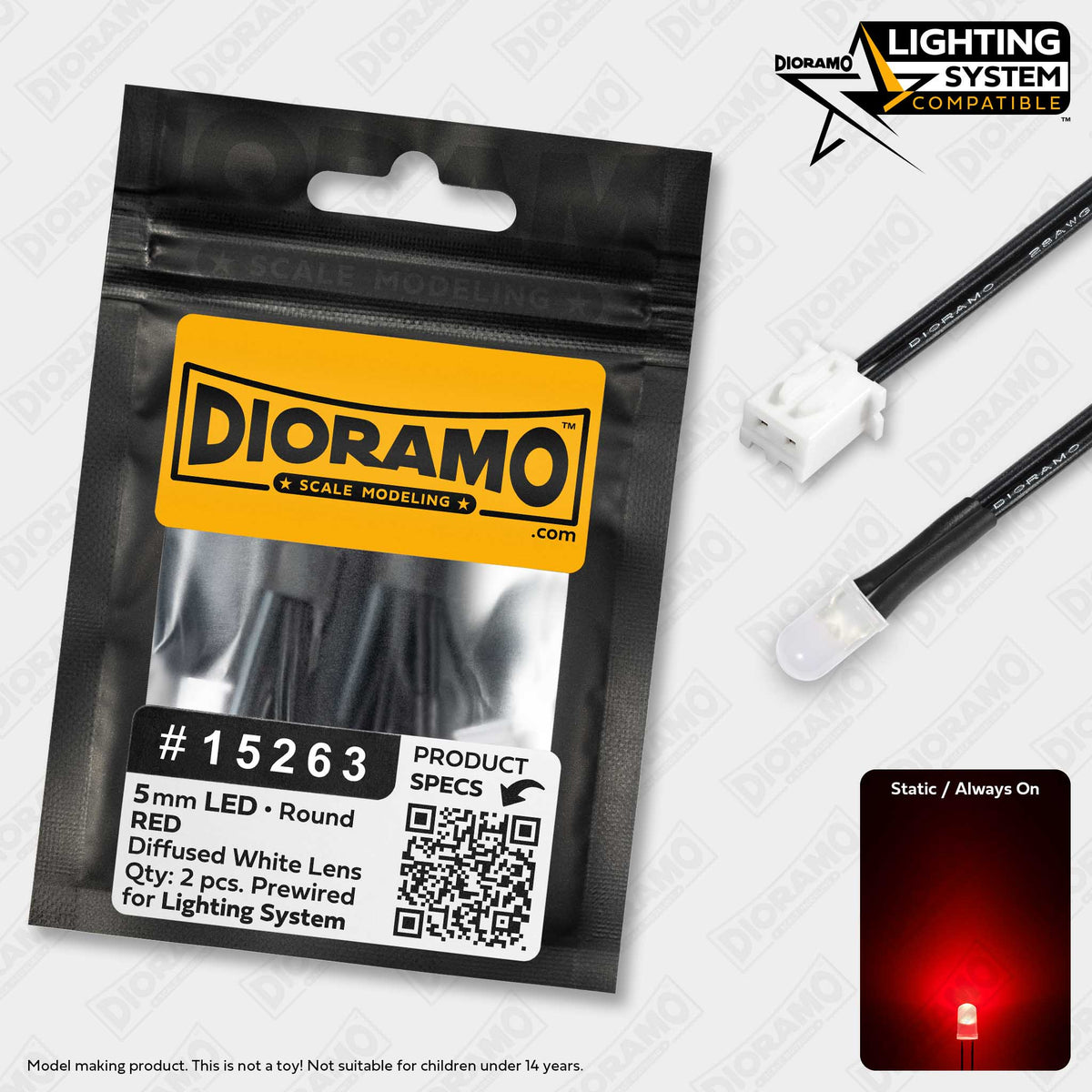 5mm Red LED. Diffused White Lens. Lighting System Prewired. 2 pcs ...