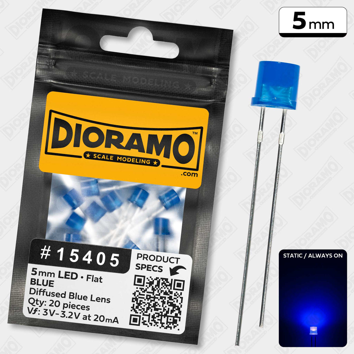 5mm Blue LED. Diffused Blue Lens. Flat Top. 20 pcs. — Dioramo Scale ...