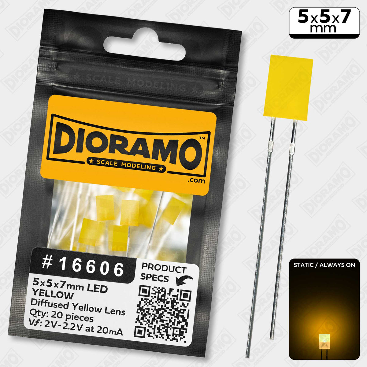 5x5x7mm Yellow LED. Diffused Yellow Lens. Square. 20 pcs. — Dioramo ...