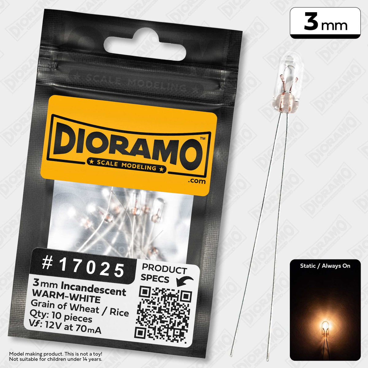 3mm Warm-White Mini Incandescent 12 Volts Filament Light Bulb. 10pcs ...