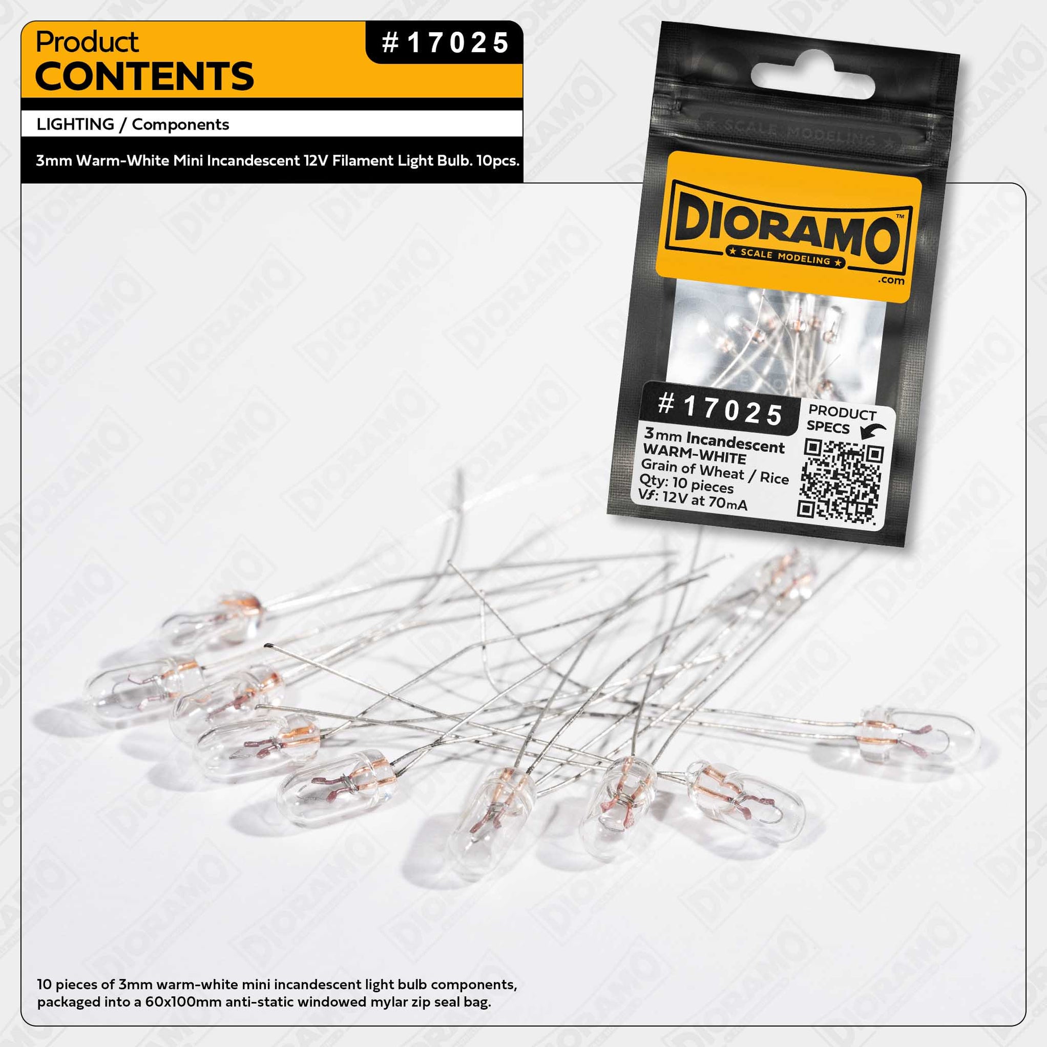 3mm Warm-White Mini Incandescent 12 Volts Filament Light Bulb. 10pcs ...