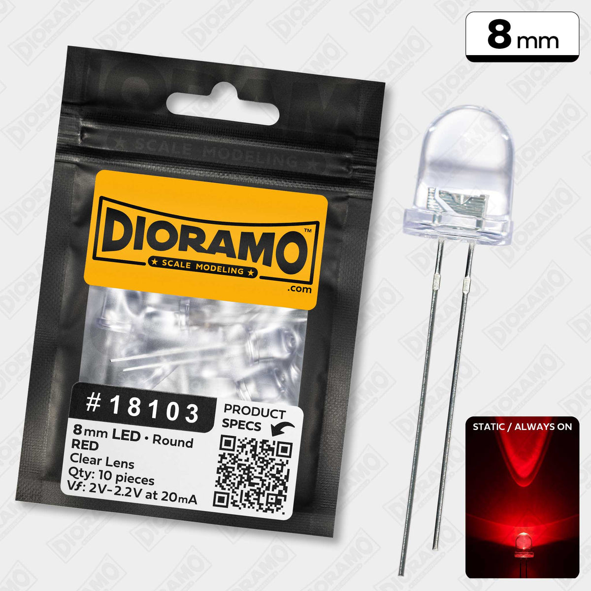 8mm Red LED. Clear Lens. Round. 10 pcs. — Dioramo Scale Modeling
