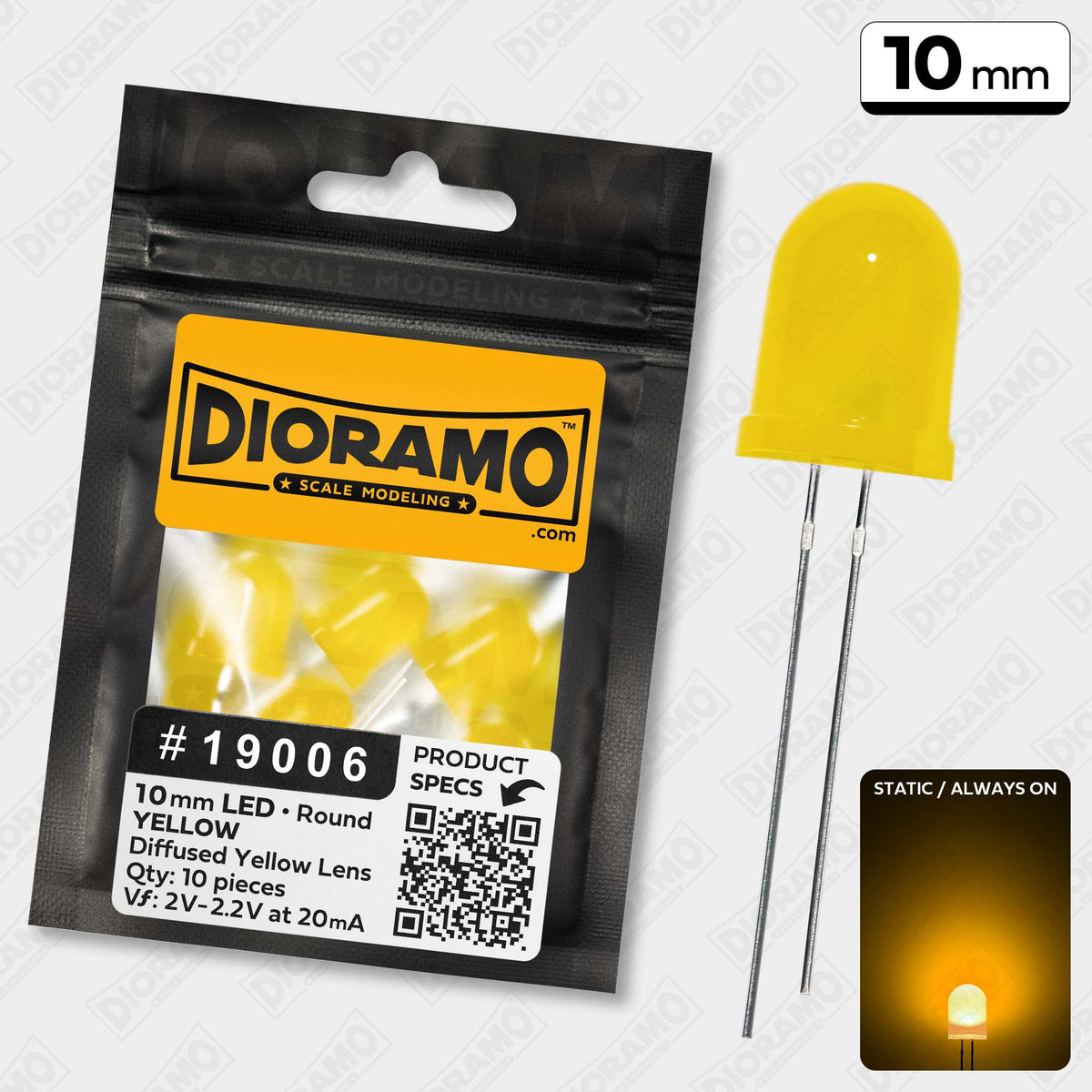 10mm Yellow LED. Diffused Yellow Lens. Round. 10 pcs. — Dioramo Scale ...
