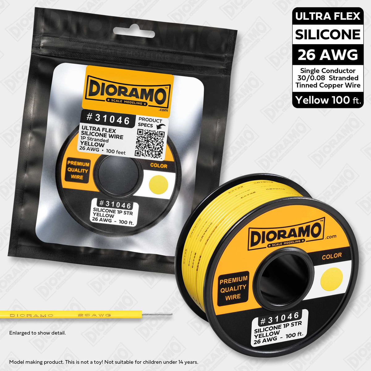 26 AWG Yellow Silicone Ultra-Flex Stranded 1P Electrical Wire 100 ft ...