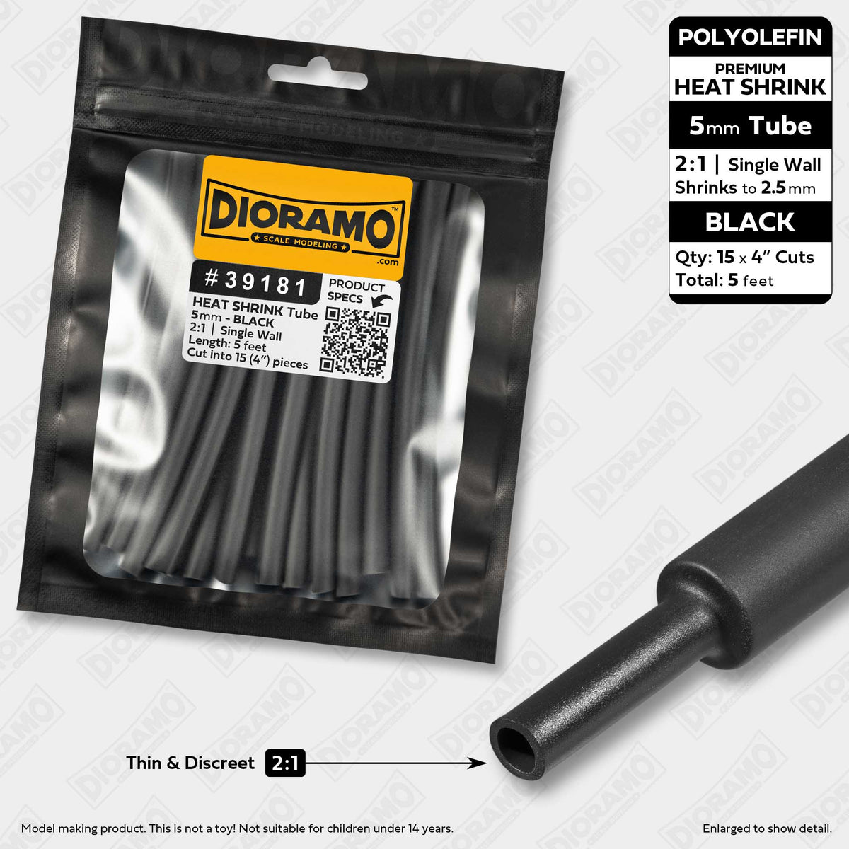 5mm Black Heat Shrink Tubing 2:1 Single Wall. 5ft Cut in 4-inch pcs ...