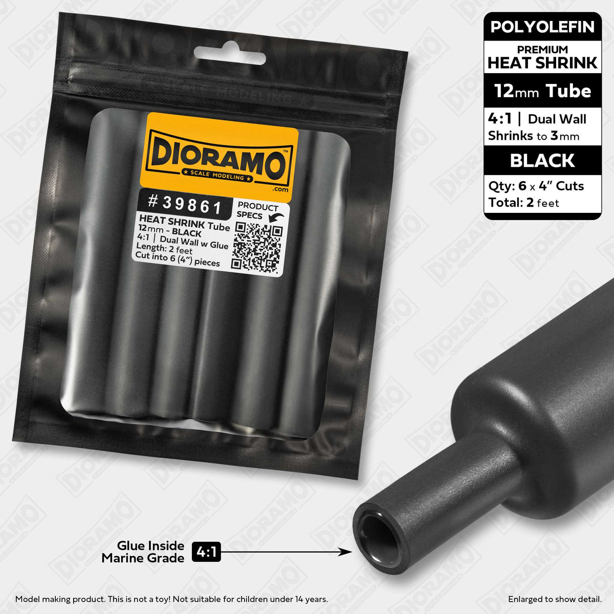 12mm Black Heat Shrink Tubing 4:1 Dual Wall. 2ft Cut in 4-inch pcs ...