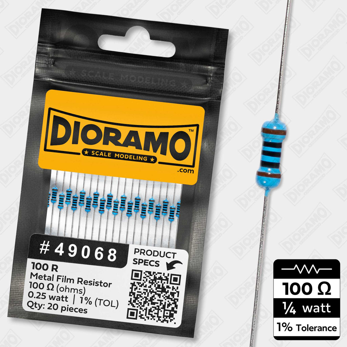 100R Resistor 0.25W Metal Film 1% 20 pcs. — Dioramo Scale Modeling