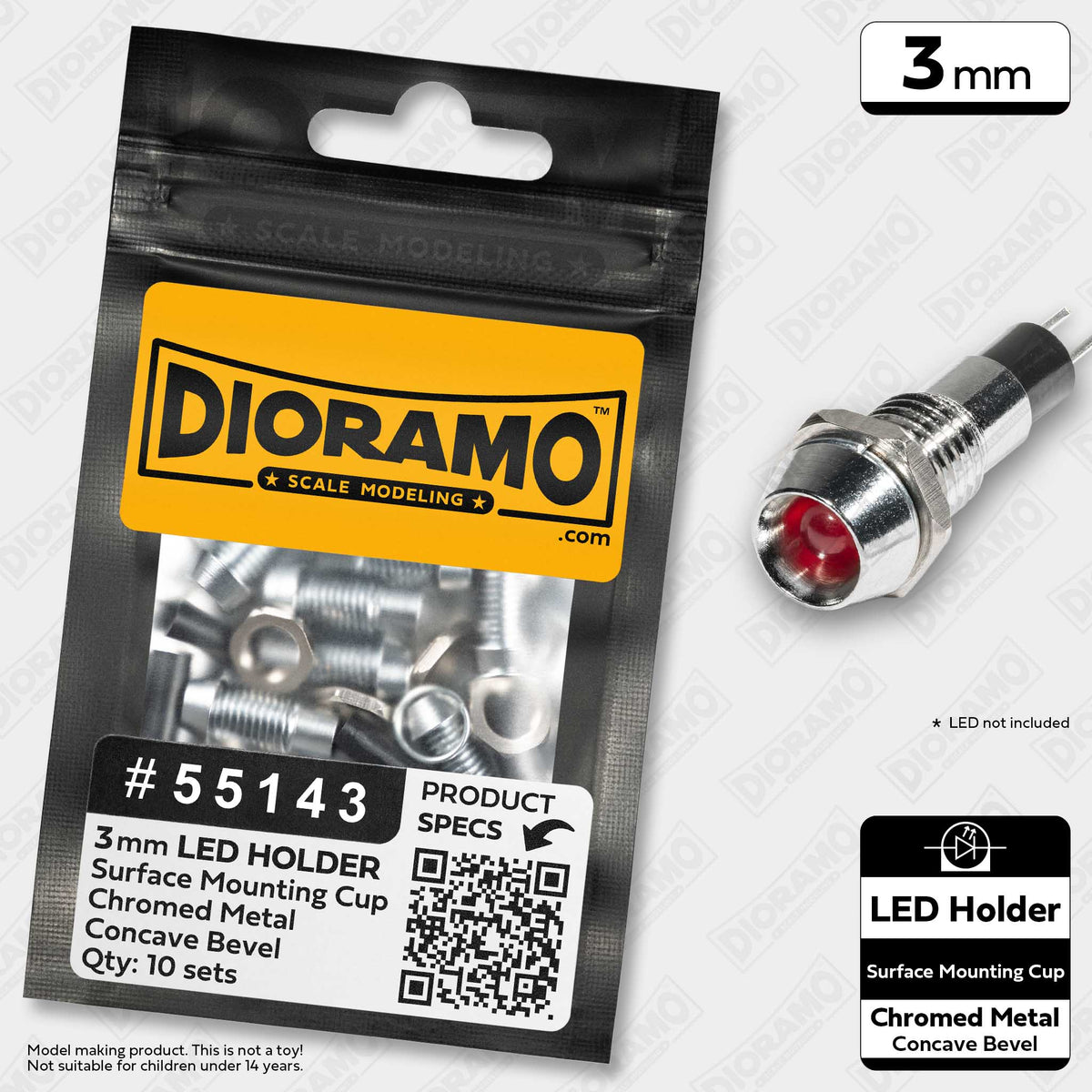 3mm LED Mounting Holder in Chromed Metal with Concave Bevel. 10 sets ...