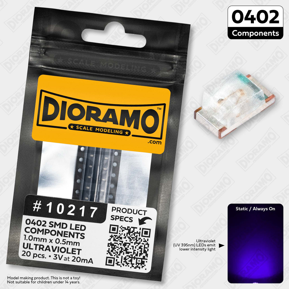 0402 Ultraviolet SMD LED Components. 20 pcs. — Dioramo Scale Modeling