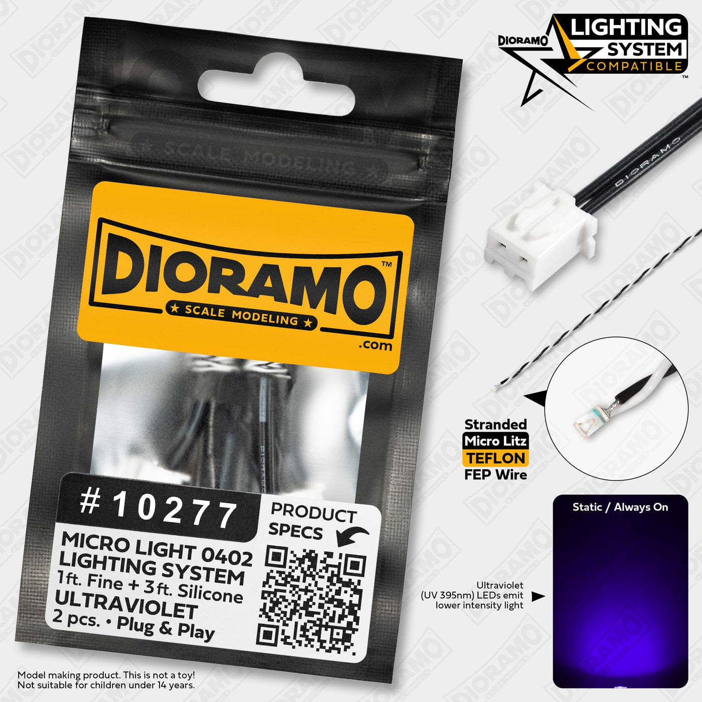 Micro Light Ultraviolet. 0402 LED Prewired for Lighting System. 2 pcs. — Dioramo Scale Modeling