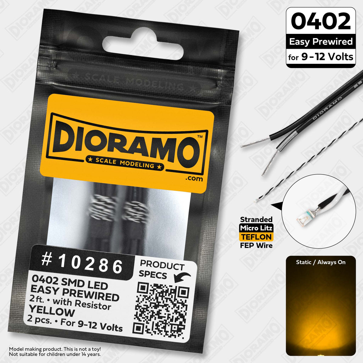 0402 Yellow SMD LED. 9-12 Volts Easy Prewired 2ft. 2 pcs. — Dioramo ...