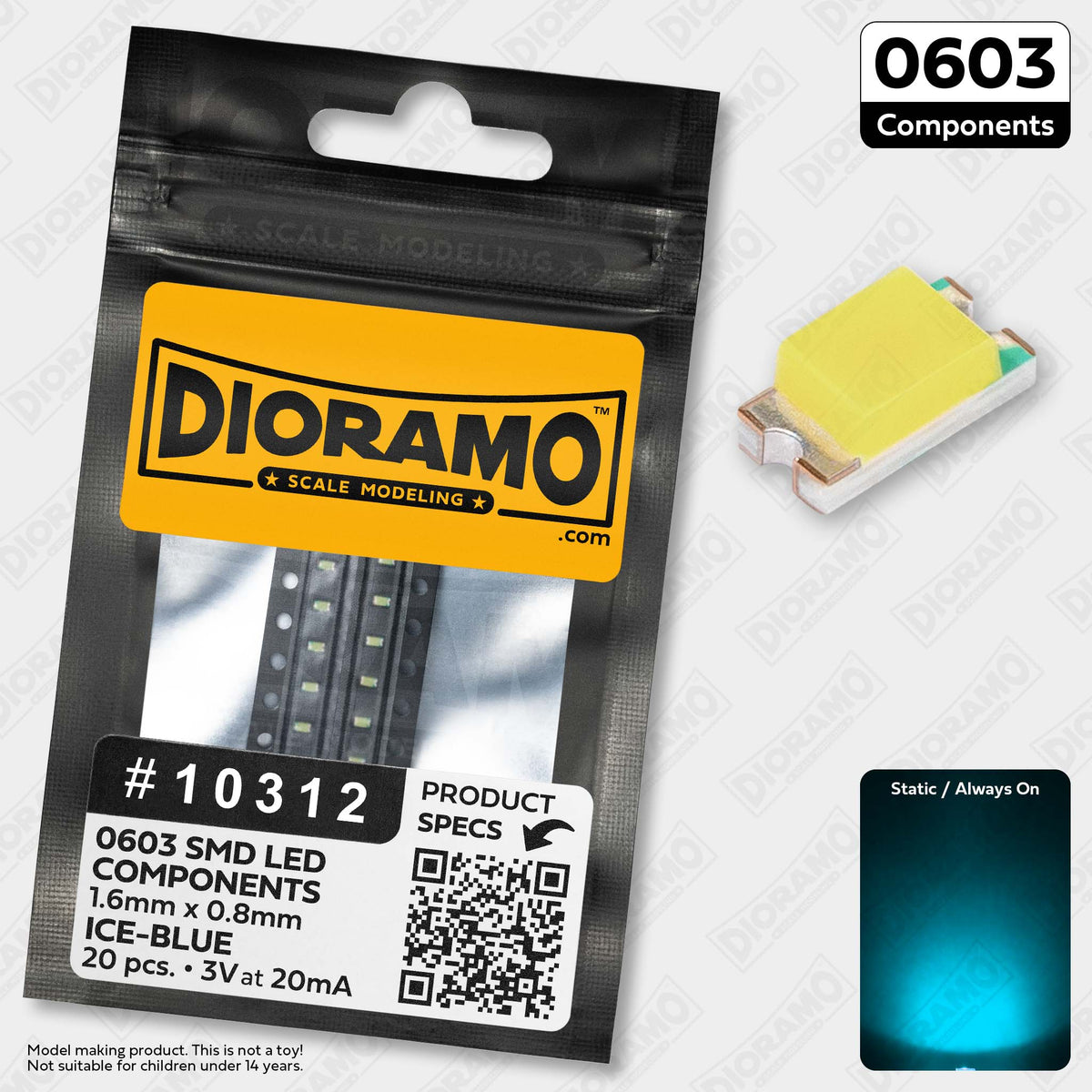 0603 Ice-Blue SMD LED Components. 20 pcs. — Dioramo Scale Modeling