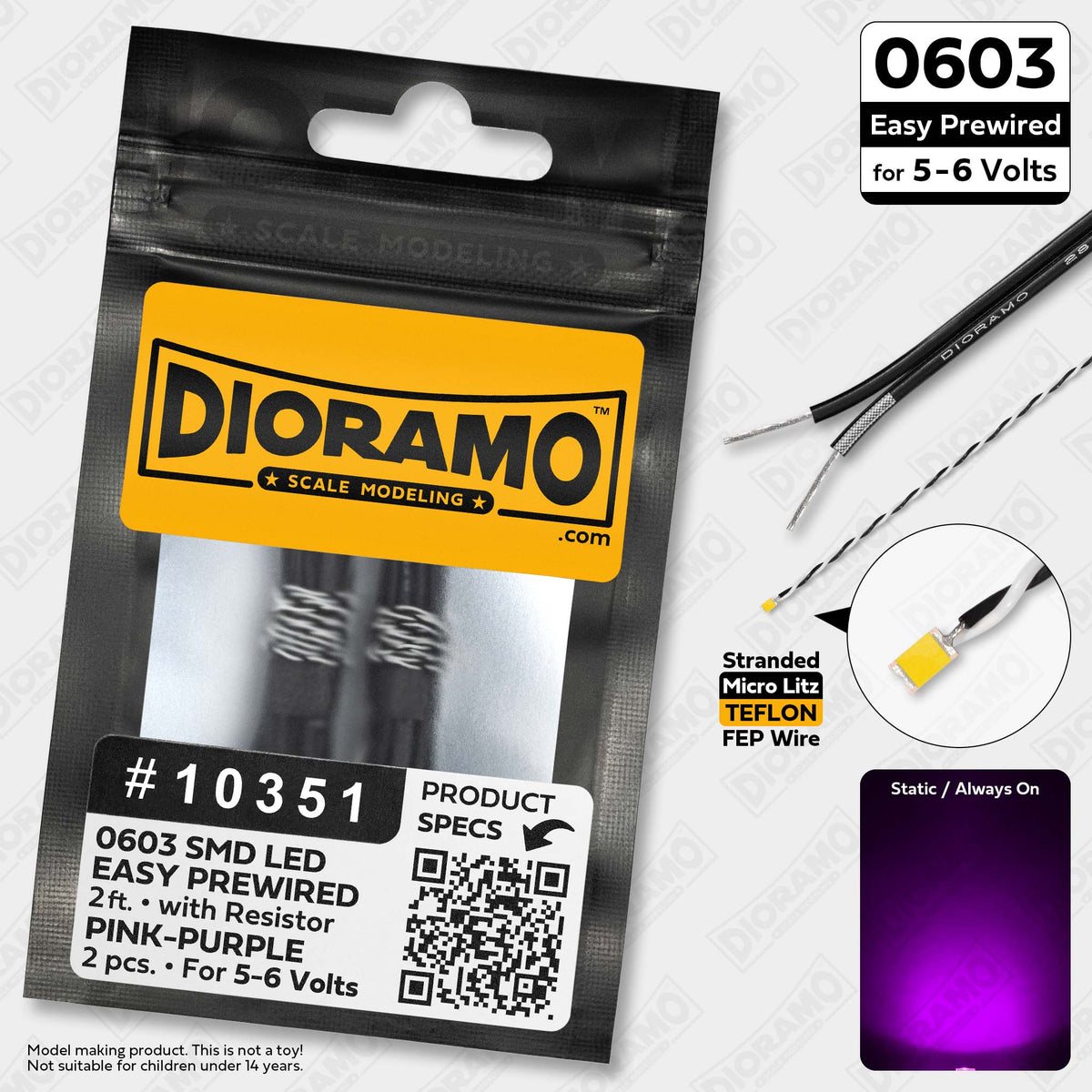 0603 Pink-Purple SMD LED. 5-6 Volts Easy Prewired 2ft. 2 pcs. — Dioramo ...