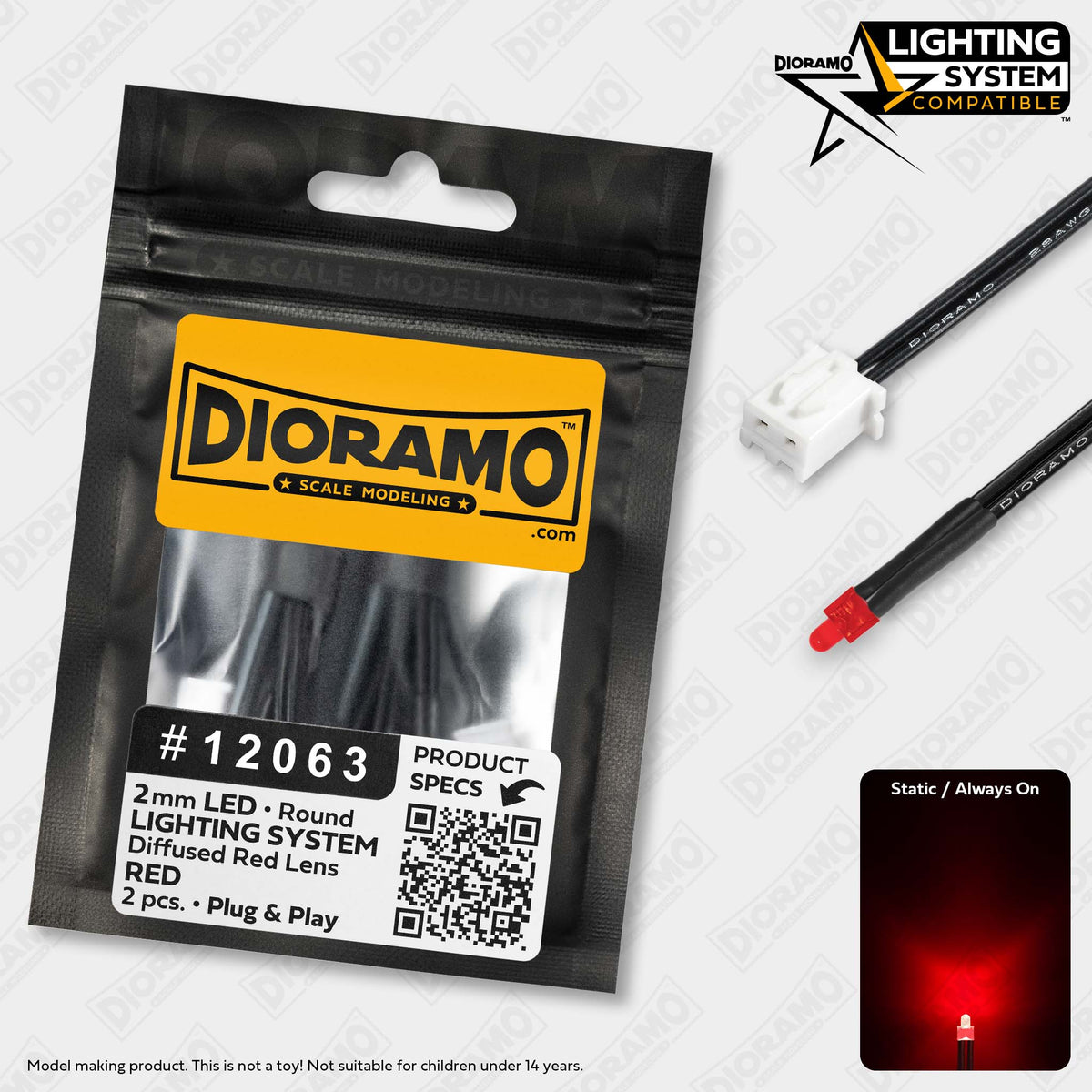 2mm Red LED. Diffused Red Lens. Lighting System Prewired. 2 pcs ...