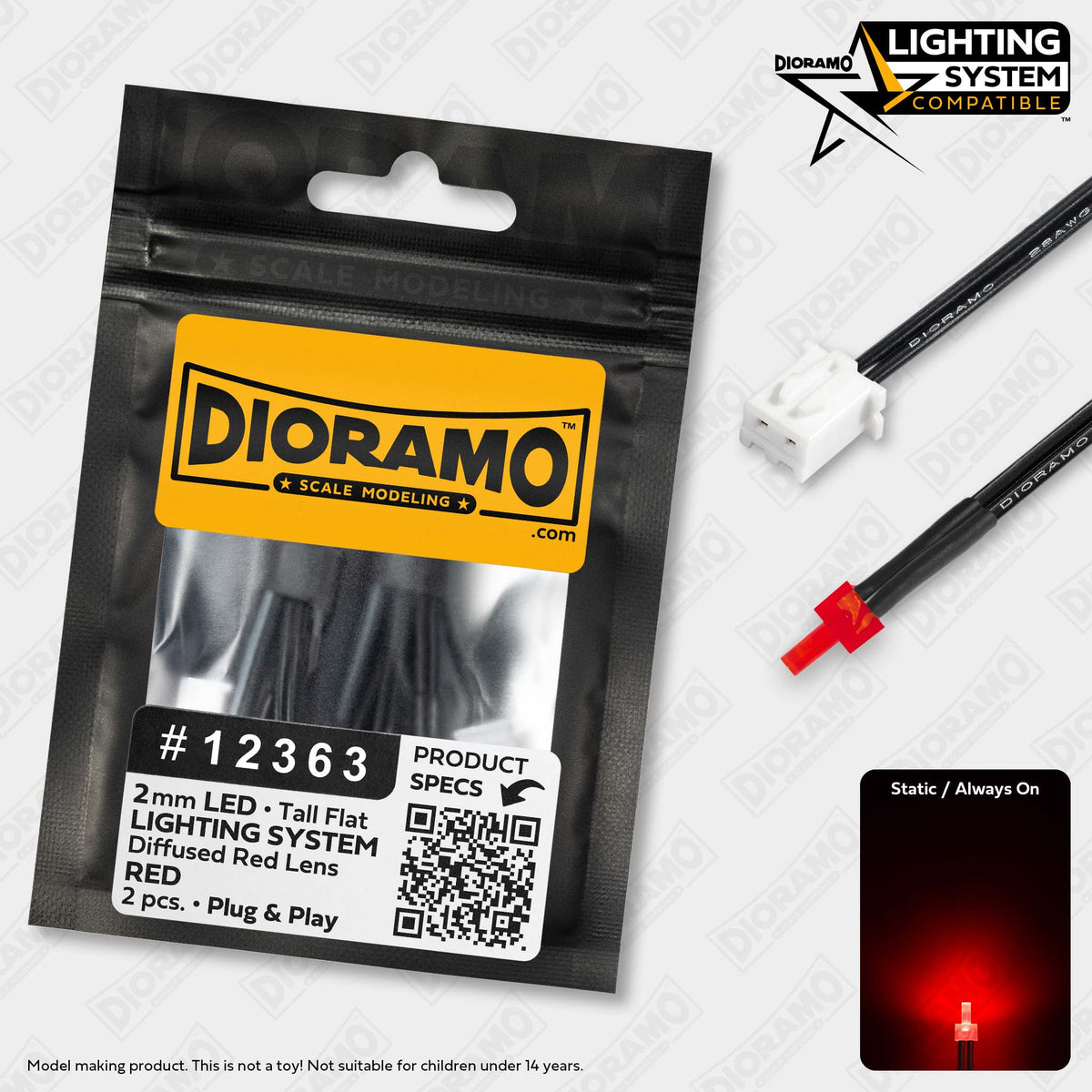 2mm Red LED. Tall Flat Red Lens. Lighting System Prewired. 2 pcs ...