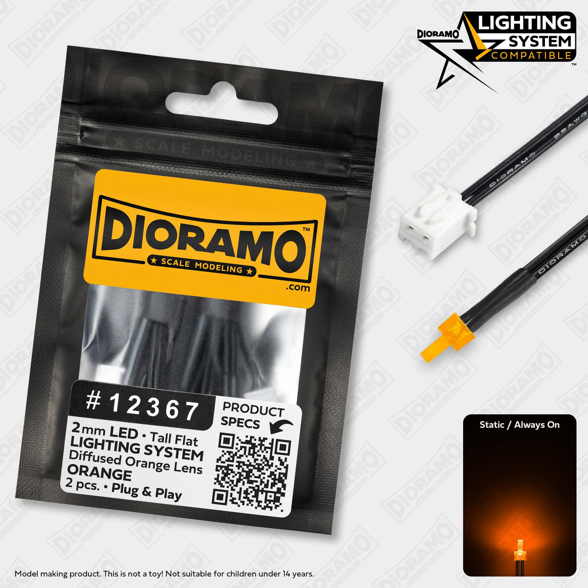 2mm Orange LED. Tall Flat Orange Lens. Lighting System Prewired. 2pcs ...