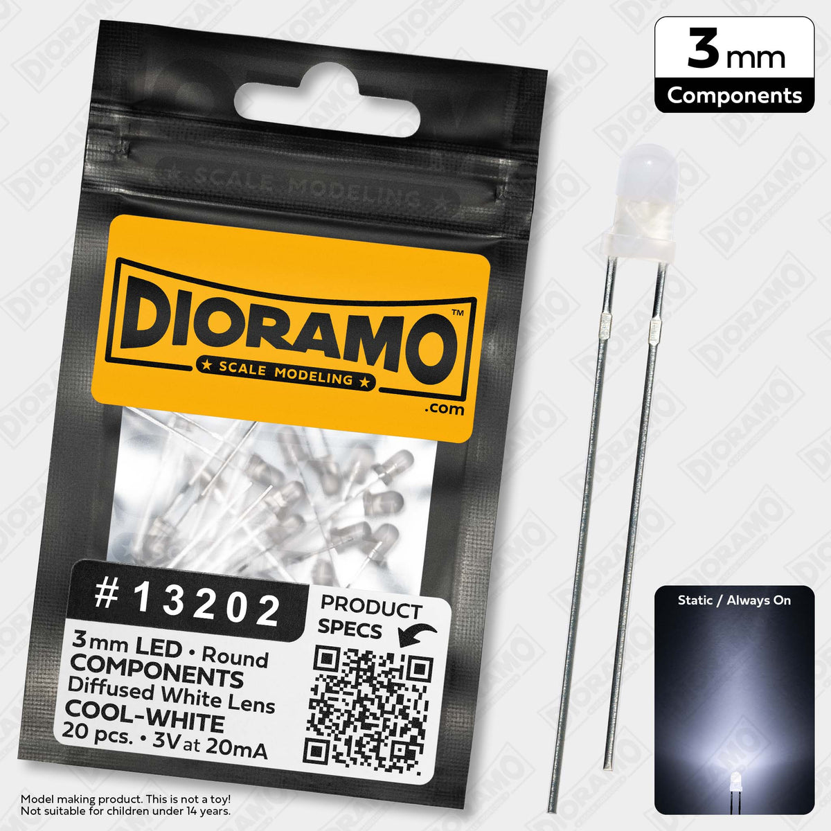 3mm Cool-White LED Components. Diffused White Lens. Round. 20 pcs ...