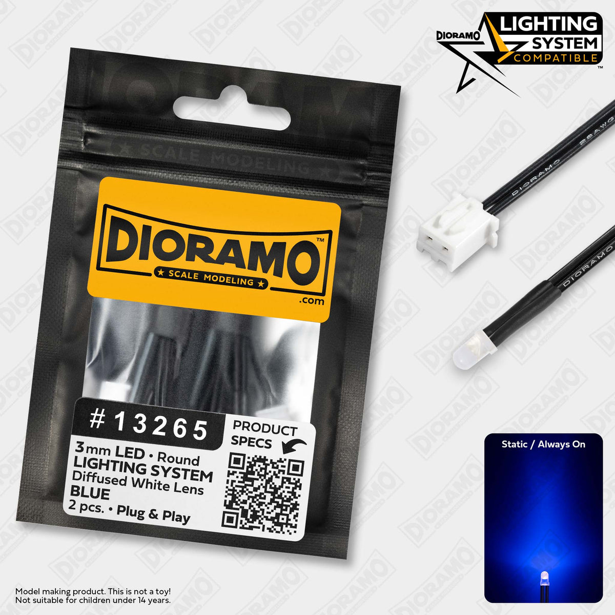 3mm Blue LED. Diffused White Lens. Lighting System Prewired. 2 pcs ...