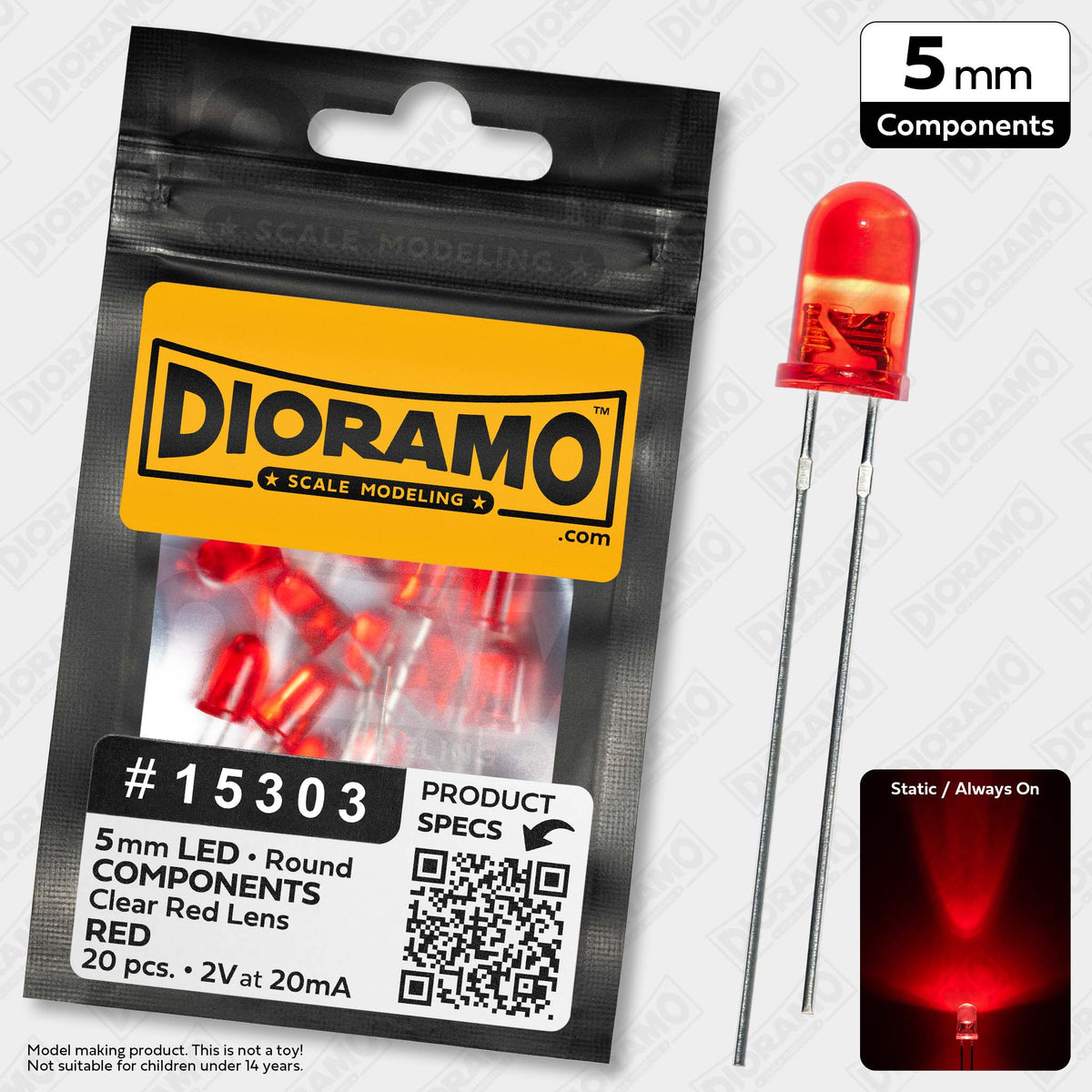 5mm Red LED. Clear Red Lens. Round. 20 pcs. — Dioramo Scale Modeling
