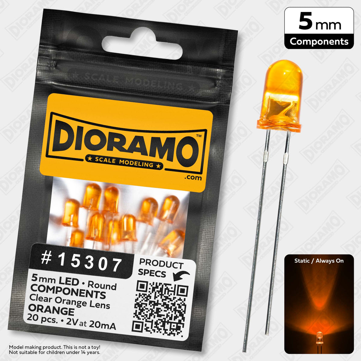 5mm Orange LED. Clear Orange Lens. Round. 20 pcs. — Dioramo Scale Modeling