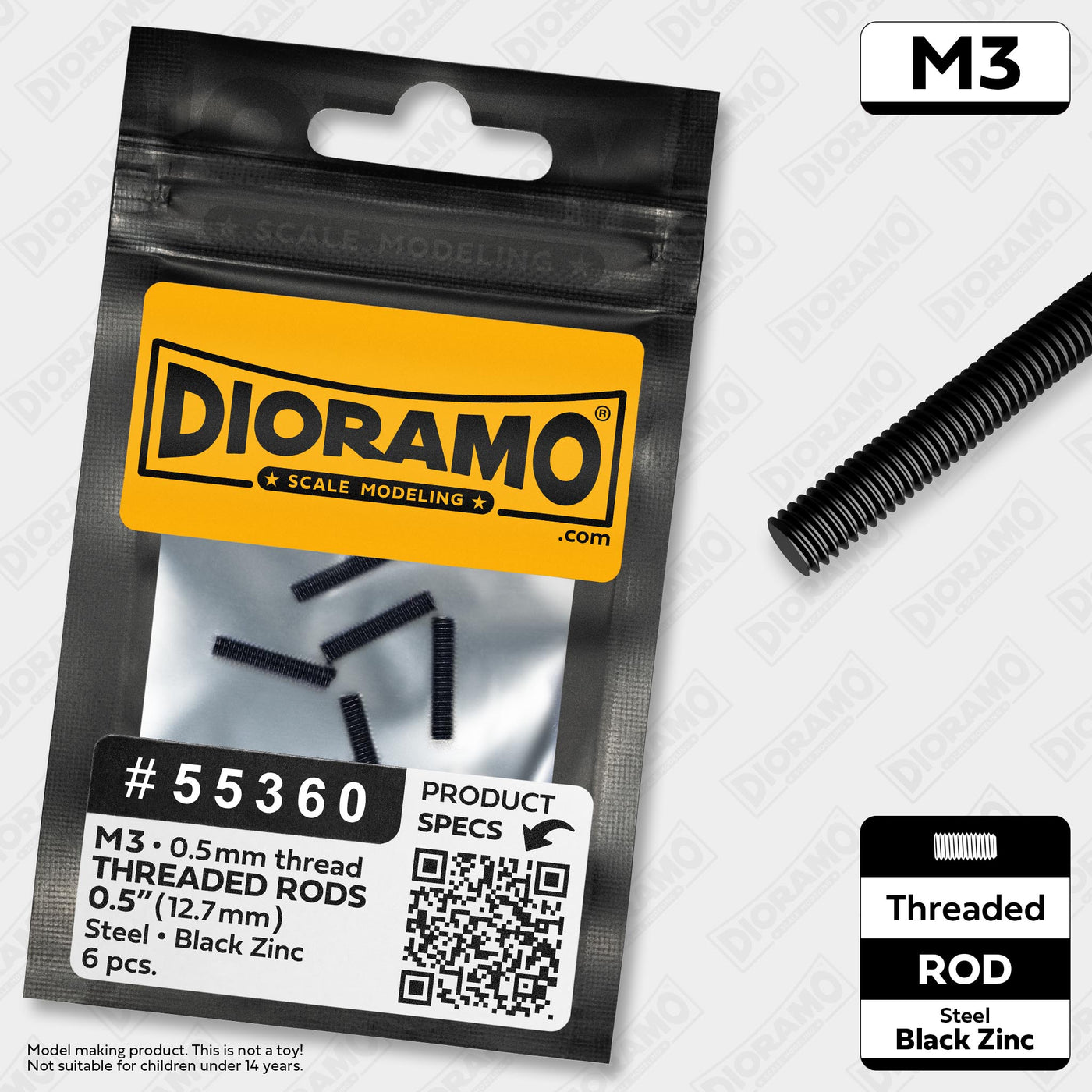 M3 Threaded Rod 0.5-inch. Steel with Black Zinc Finish. 6 pcs ...