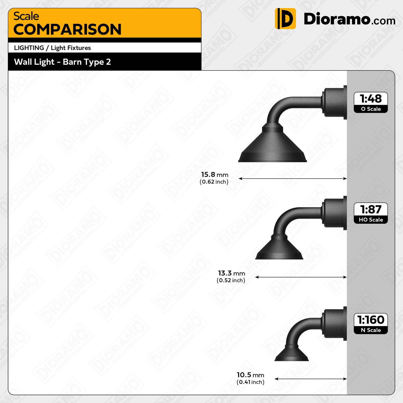 Wall Light - Barn Type Q2 in 1:48 O Scale. 3pc Set. — Dioramo Scale Modeling